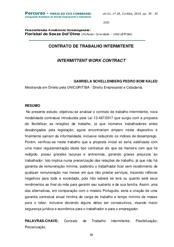 (PDF) Contrato De Trabalho Intermitente