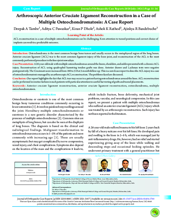 (PDF) Arthroscopic Anterior Cruciate Ligament Reconstruction in a Case ...