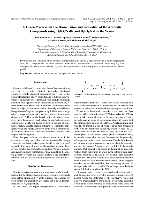 (PDF) A Green Protocol for the Bromination and Iodination of the ...