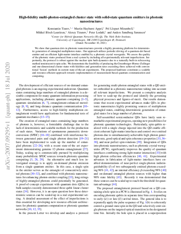 (PDF) High-fidelity multi-photon-entangled cluster state with solid ...