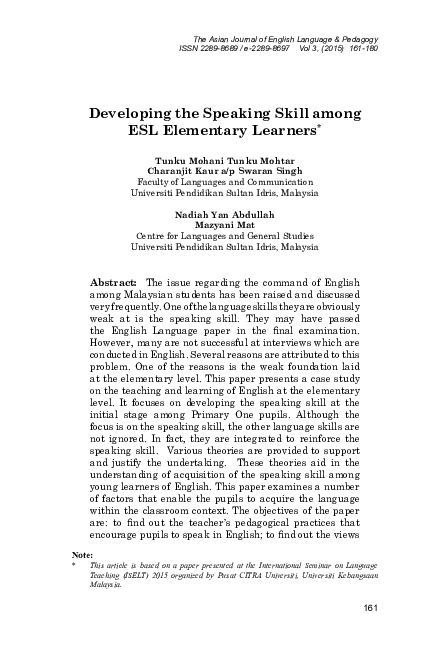 (PDF) Developing the Speaking Skill among ESL Elementary Learners