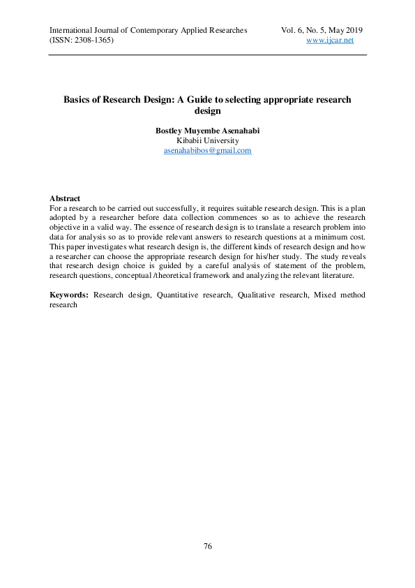 (PDF) Design : A Guide to selecting appropriate research design