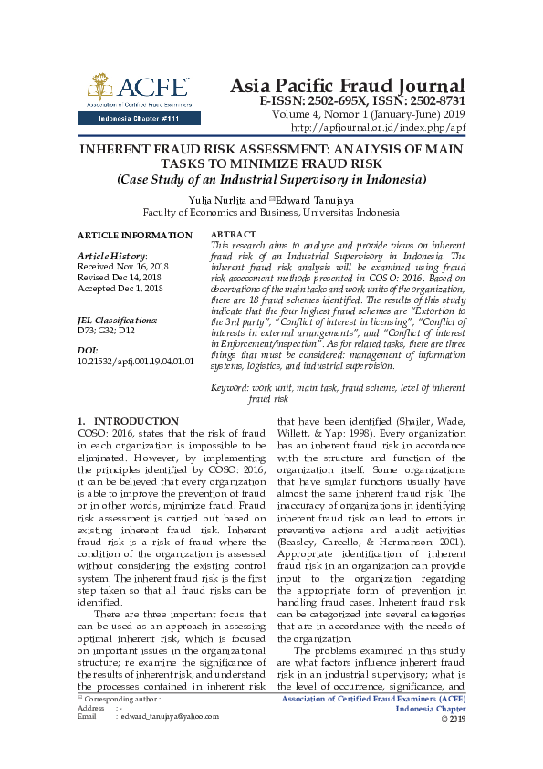(PDF) INHERENT FRAUD RISK ASSESSMENT: ANALYSIS OF MAIN TASKS TO ...