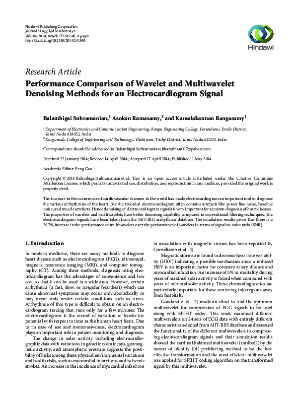 Pdf Performance Comparison Of Wavelet And Multiwavelet Denoising Methods For An