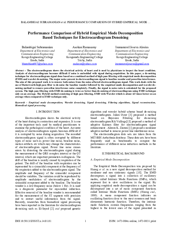(PDF) Performance Comparison of Hybrid Empirical Mode Decomposition Based Techniques for ...