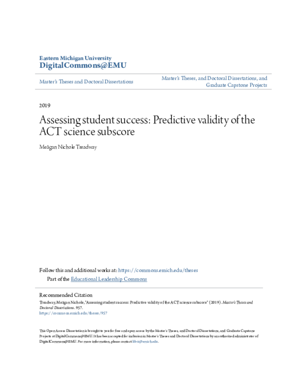 (PDF) Assessing Student Success: Predictive Validity of the ACT Science ...