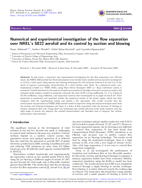 (PDF) Numerical and experimental investigation of the flow separation ...