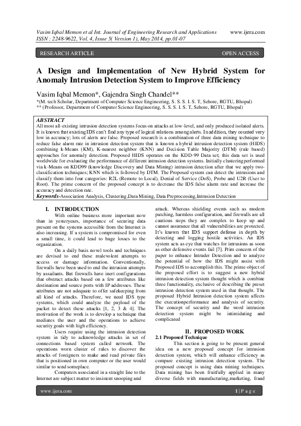 Pdf A Design And Implementation Of New Hybrid System For Anomaly
