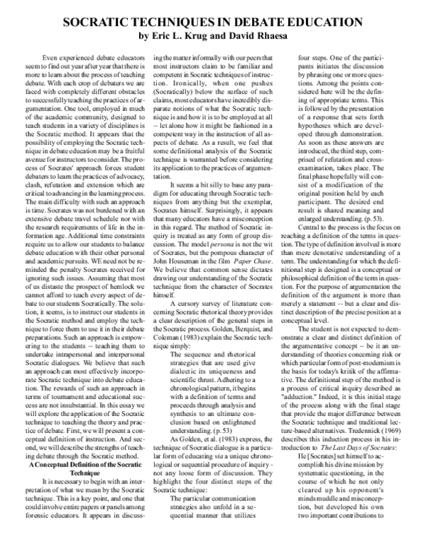 (PDF) Socratic Techniques in Debate Education