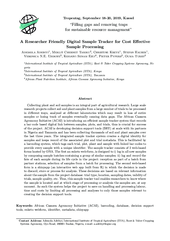 (PDF) A Researcher Friendly Digital Sample Tracker for Cost Effective ...