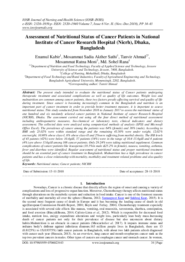 (PDF) Assessment of Nutritional Status of Cancer Patients in National ...