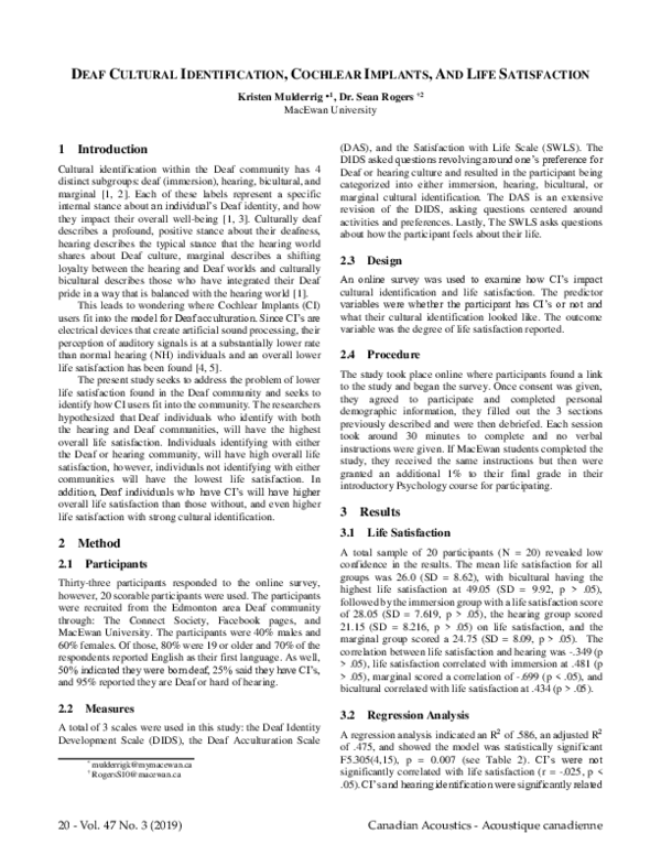 (PDF) Deaf Cultural Identification, Cochlear Implants, and Life ...
