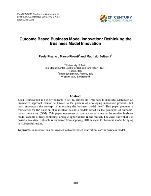 (PDF) Outcome Based Business Model Innovation: Rethinking the Business ...