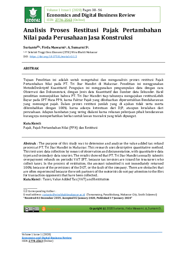 (PDF) Analisis Proses Restitusi Pajak Pertambahan Nilai pada Perusahaan ...