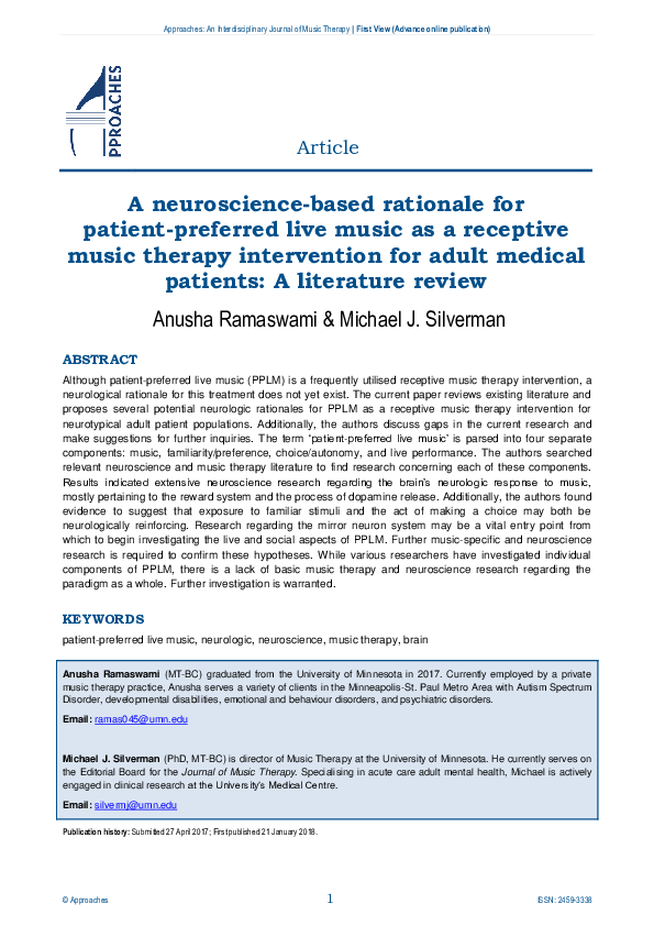 (PDF) A neuroscience-based rationale for patient-preferred live music ...