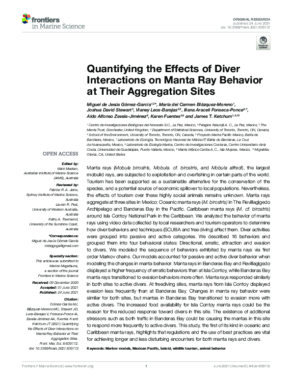 (PDF) Quantifying the Effects of Diver Interactions on Manta Ray ...