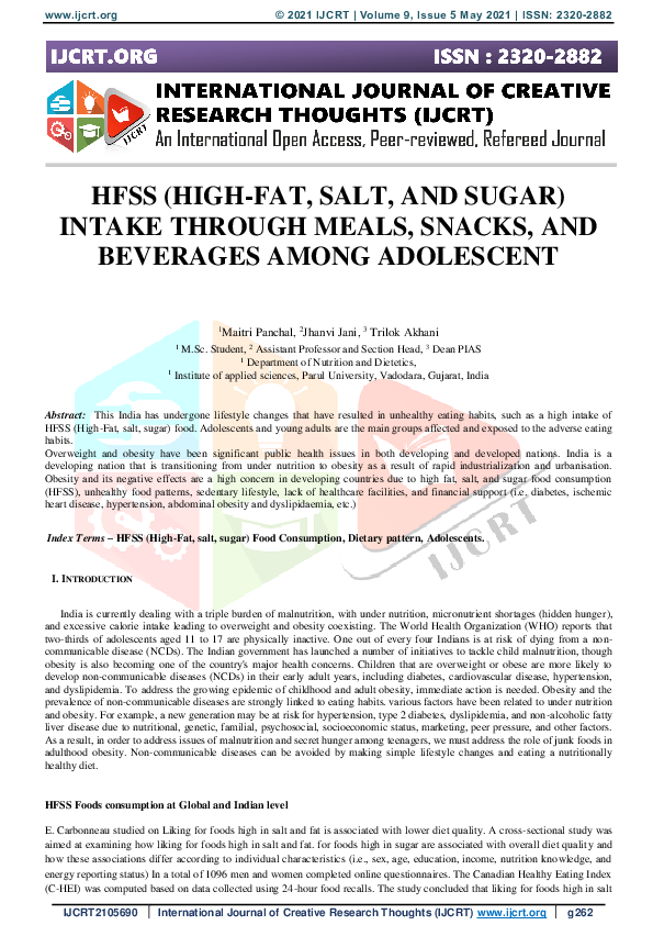 (PDF) HFSS (High-Fat, Salt, and Sugar) Intake Through Meals, Snacks ...