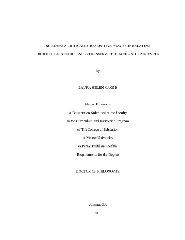 (PDF) Building a Critically Reflective Practice: Relating Brookfield's ...