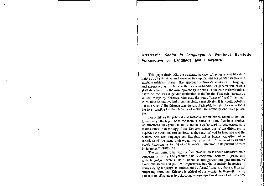 (PDF) KRISTEVA' S "DESIRE IN LANGUAGE": A Feminist Semiotic Perspective ...