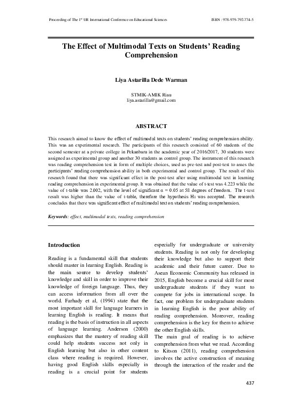(PDF) The Effect of Multimodal Texts on Students' Reading Comprehension