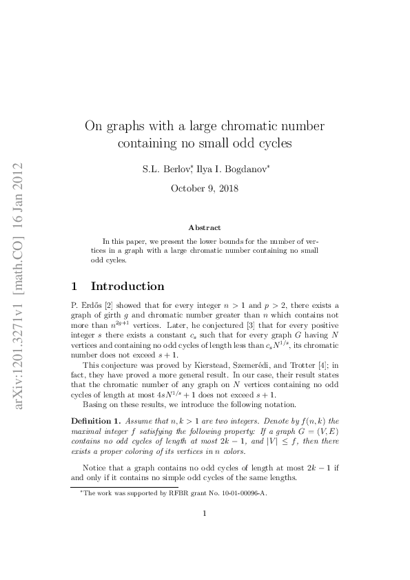 Pdf On Graphs With Large Chromatic Number