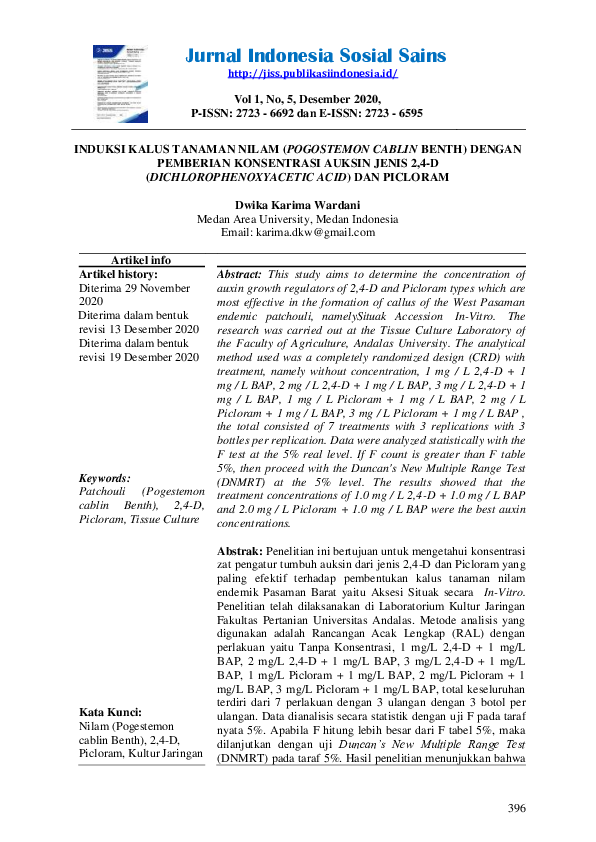 (PDF) Induksi Kalus Tanaman Nilam (Pogostemon Cablin Benth) Dengan ...