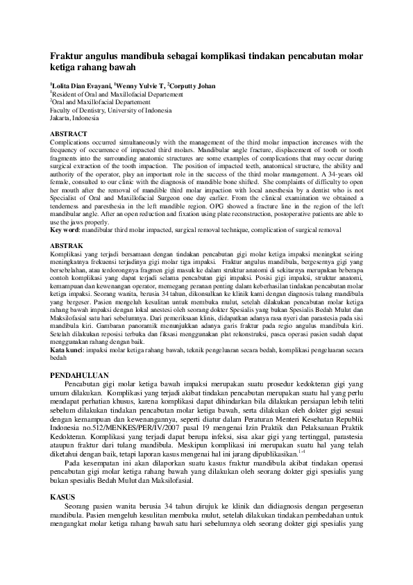 (PDF) Fraktur angulus mandibula sebagai komplikasi tindakan pencabutan ...