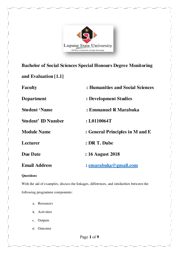 (PDF) Bachelor of Social Sciences Special Honours Degree Monitoring and ...