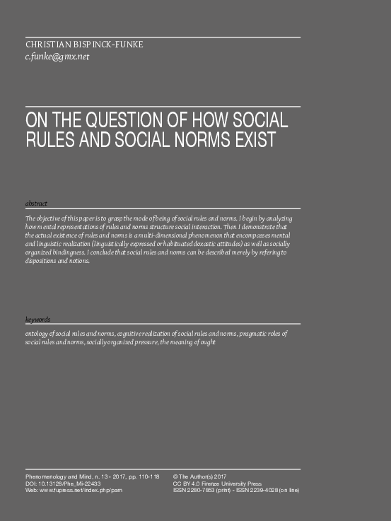(PDF) On the Question of How Social Rules and Social Norms Exist