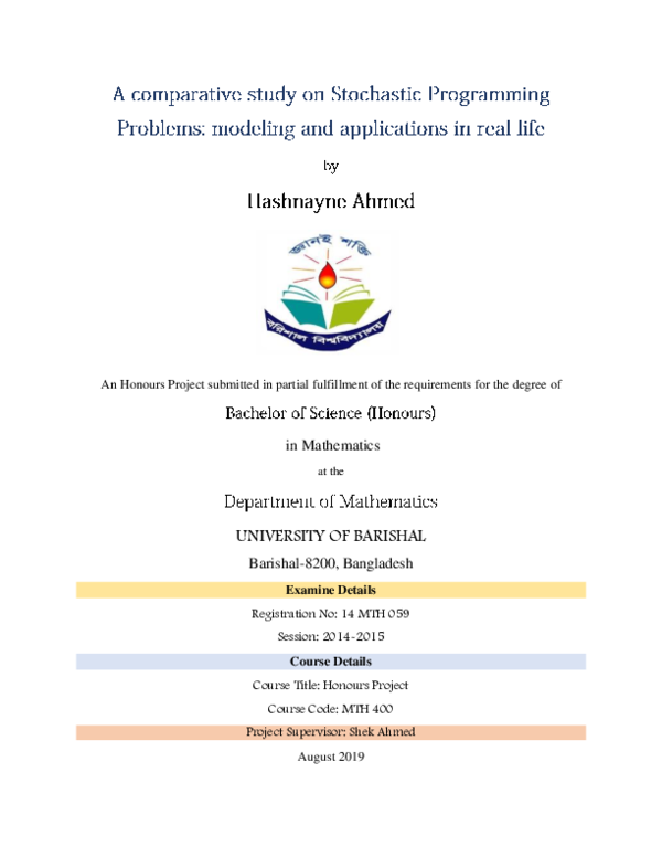 (PDF) Stochastic Programming: Models and Real-Life Applications