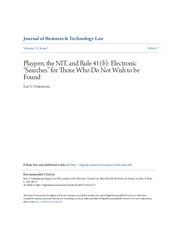 (PDF) Playpen, the NIT, and Rule 41(b): Electronic “Searches” for Those ...
