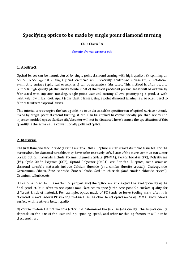 (PDF) Specifying optics to be made by single point diamond turning