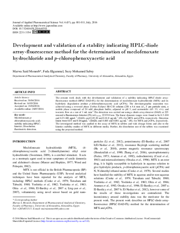 (PDF) Development and validation of a stability indicating HPLC-diode array-fluorescence method ...