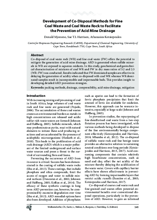 (PDF) Development of Co-Disposal Methods for Fine Coal Waste and Coal ...