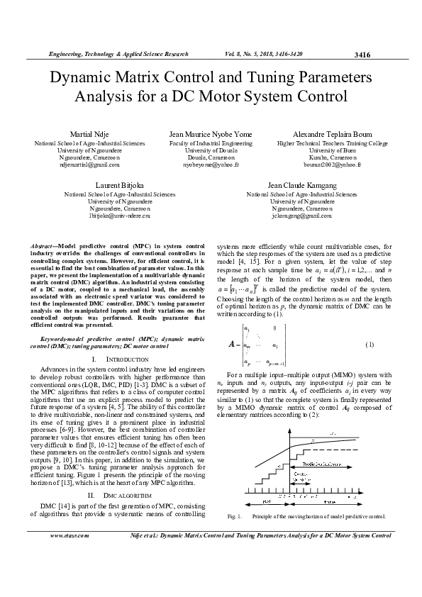 Pdf Dynamic Matrix Control And Tuning Parameters Analysis For A Dc