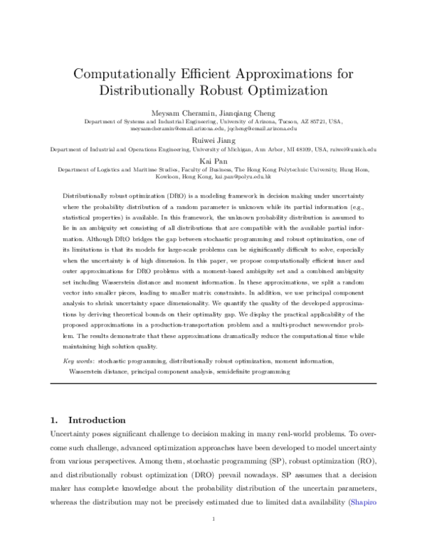 (PDF) Computationally Efficient Approximations for Distributionally Robust Optimization Under ...