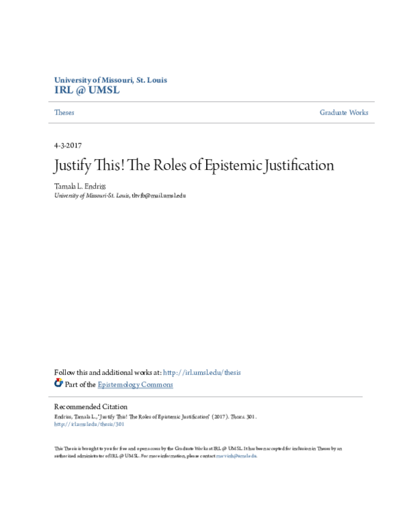 (PDF) Justify This! The Roles of Epistemic Justification