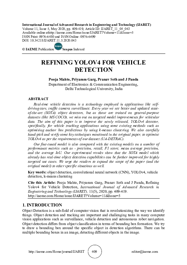 (PDF) Refining Yolov4 for Vehicle Detection
