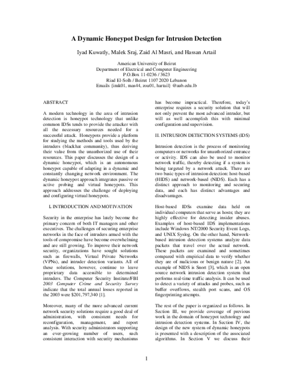 (PDF) A Dynamic Honeypot Design for Intrusion Detection | zaid masri - Academia.edu