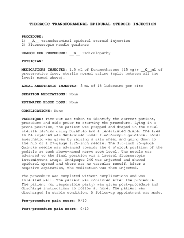 (PDF) Thoracic Transforaminal Epidural Steroid Injection