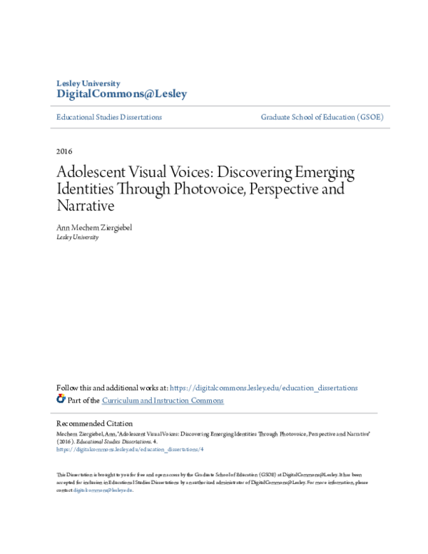 (PDF) Adolescent Visual Voices: Discovering Emerging Identities Through ...