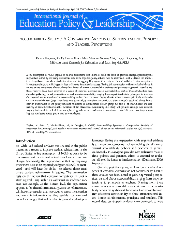 (PDF) Accountability Systems: A Comparative Analysis of Superintendent, Principal, and Teacher ...