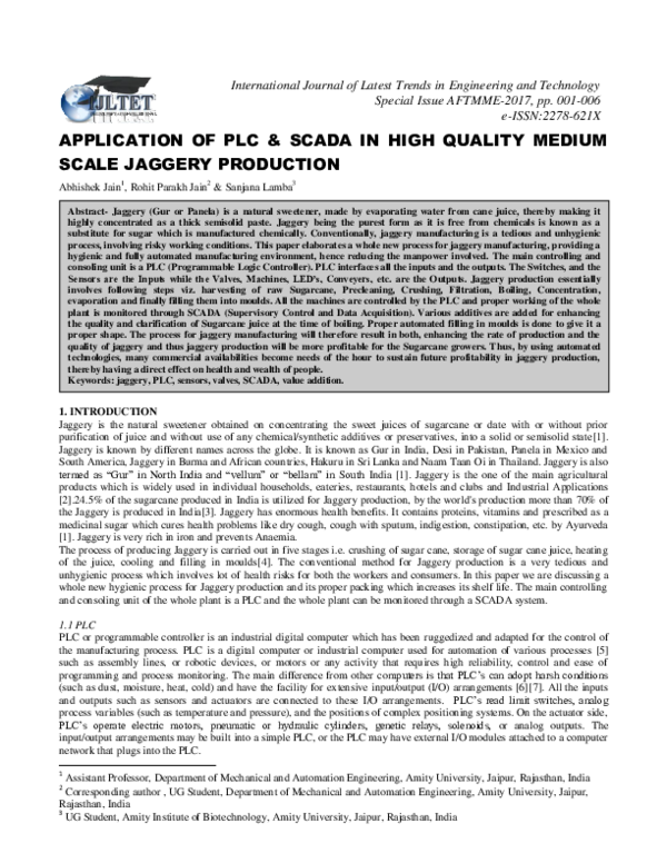 (PDF) Application of PLC & Scada in High Quality Medium Scale Jaggery ...