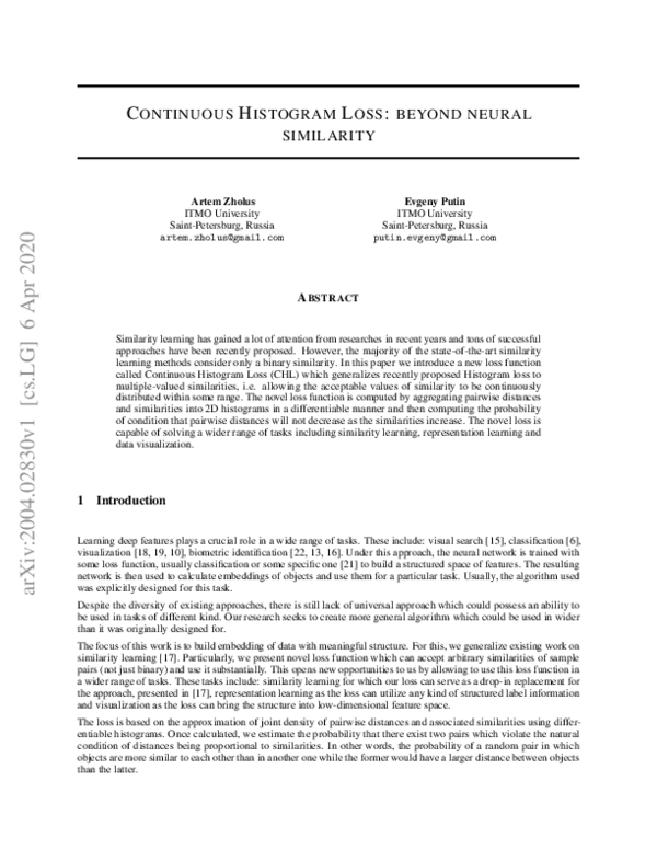 Pdf Continuous Histogram Loss Beyond Neural Similarity Artem