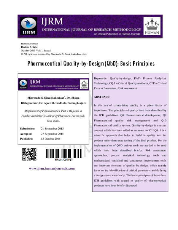 (PDF) Pharmaceutical Quality-by-Design (QbD): Basic Principles
