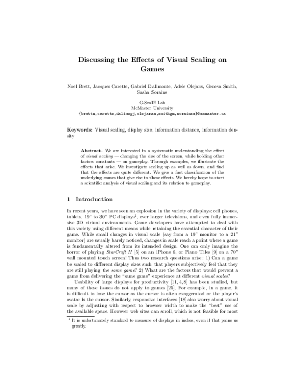 (PDF) Discussing the Effects of Visual Scaling on Games