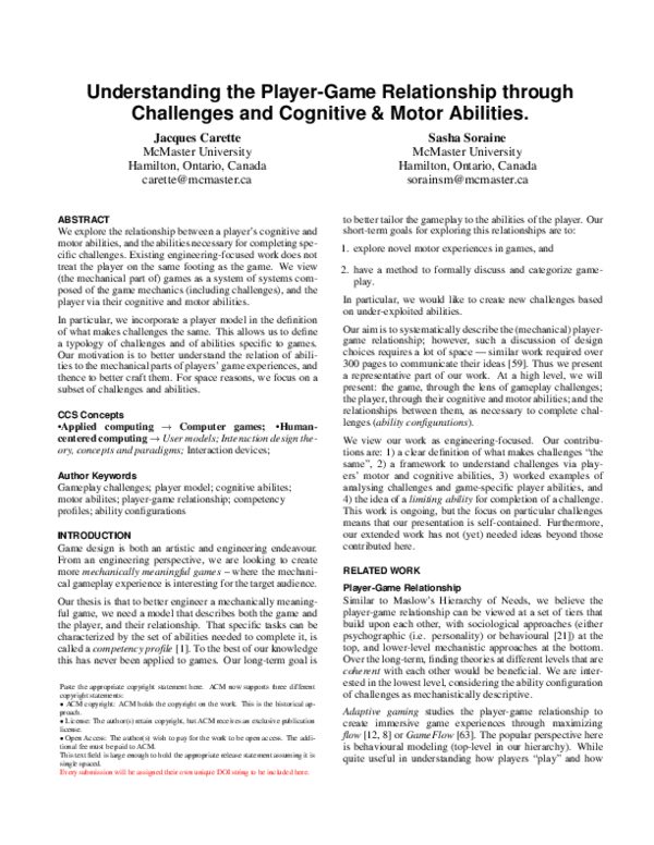 (PDF) Understanding the Player-Game Relationship through Challenges and ...