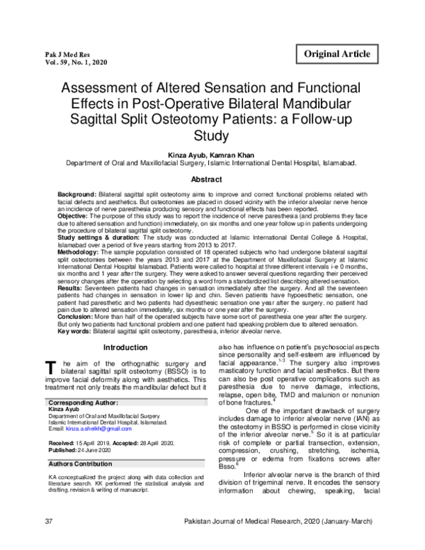 (PDF) Assessment of Altered Sensation and Functional Effects in Post ...