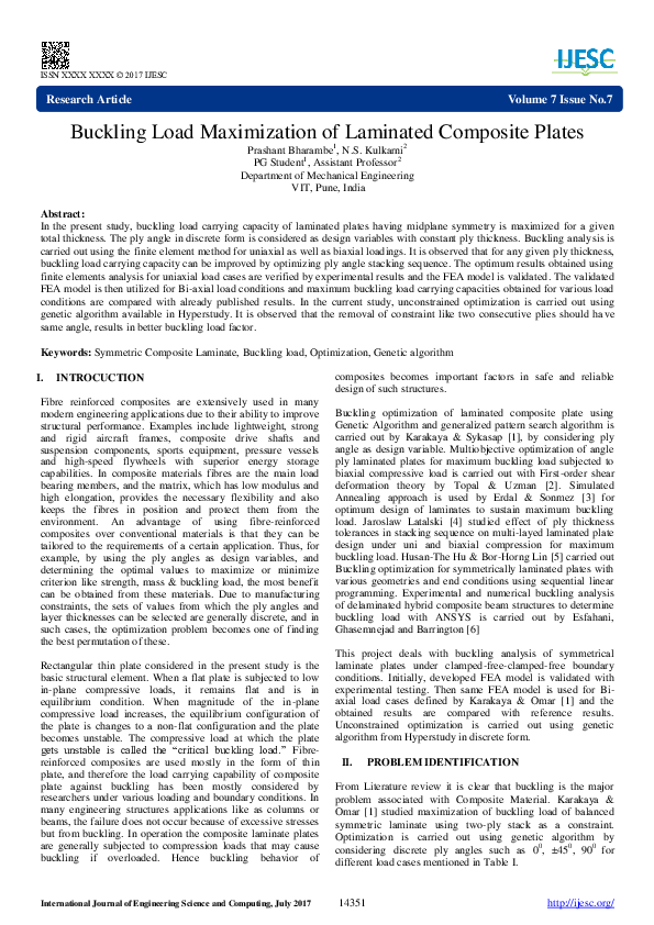 Pdf Buckling Load Maximization Of Laminated Composite Plates 