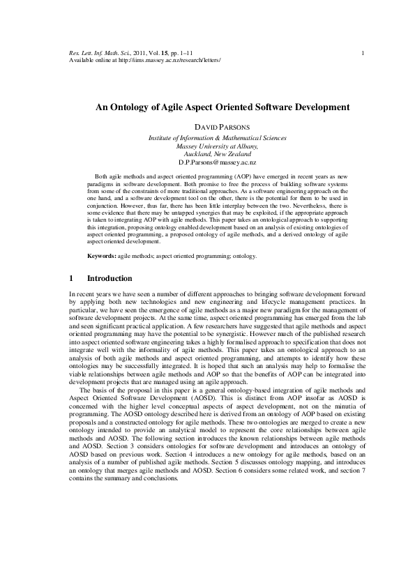 (PDF) An Ontology of Agile Aspect Oriented Software Development